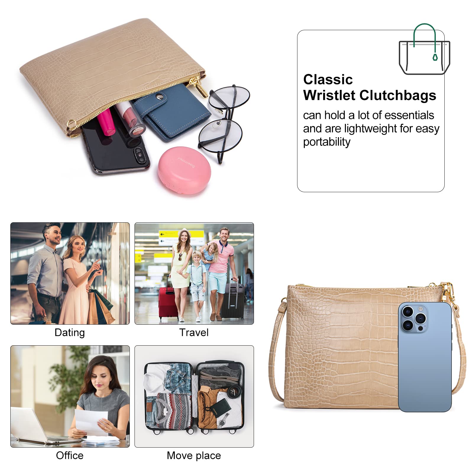 AMELIE GALANTI Small Crossbody Purse Bag For Women,Wristlet Clutch Handbag And Crossbody Wallet With Shoulder Strap For Cell Phone (Pattern-beige)
