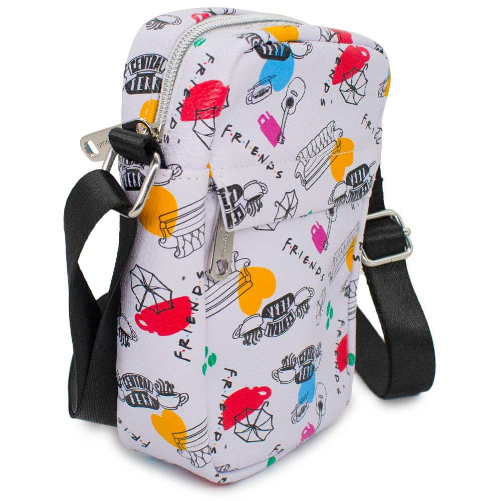 Buckle Down Friends Bag, Cross Body, Television Show Outline Icons Collage, White, Vegan Leather