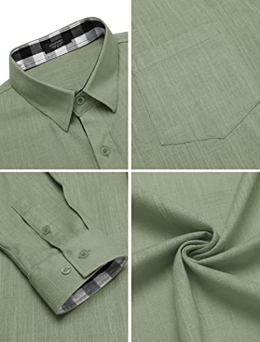 COOFANDY Mens Shirt Plaid Spread Collar Business Casual Work, Light Green, Large, Long Sleeve