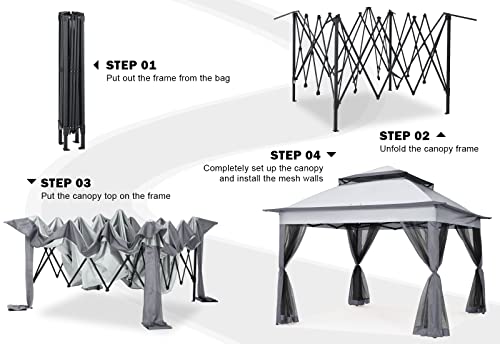 COOSHADE 11x11Ft Easy Pop Up Gazebo Tent Instant Outdoor Canopy Shelter with Mosquito Netting Walls(Dark Grey)