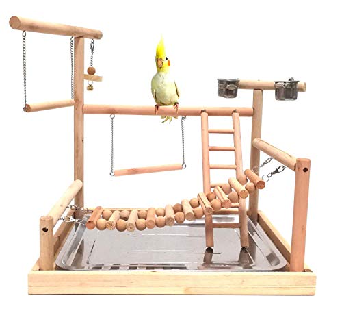 Mrli Pet Large Parrots Playstand Bird Playground Wood Perch Gym Stand Playpen Bird Ladders Exercise Playgym with Feeder Cups for Electus Cockatoo Parakeet Conure Cockatiel Exercise Toy