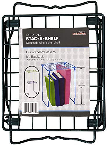 LockerMate Stac-A-Shelf Locker Organizer Shelf, Stackable, Extra Tall, Fits Standard Size School Lockers, Black