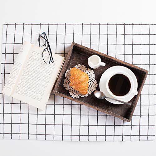 Sufandly Service Tray with Handles, Serve Coffee, Tea, Cocktails, Appetizers, Rectangle Wood Breakfast Bed Tray 11.8X 7.9 Inch