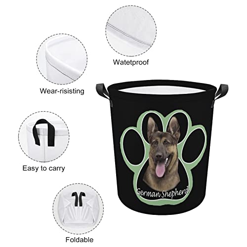 German Shepherd Dog Paw Foldable Laundry Basket Waterproof Hamper Storage Bin Bag with Handle 16.5"x 16.5"x 17"