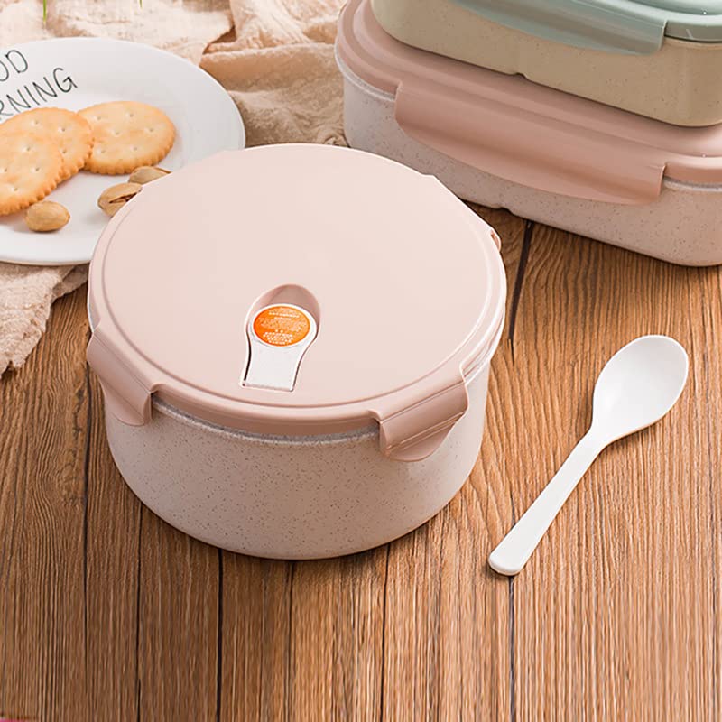AI LOVE PEACE Microwave Instant Ramen Lunch Bowl Wheat Straw with Steam Release Vent Airtight Clip Lock Container,Microwave Safe ramen bowl with chopsticks for Working Adults, and Families