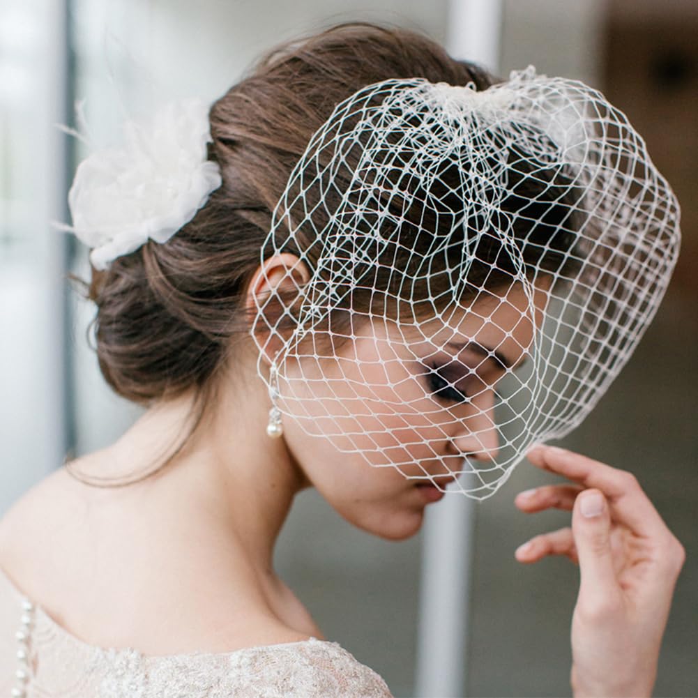 BENECREAT 3.28 Yards White Net Mesh Fabric 10inch Wide Birdcage Bridal Veil Netting Fabric Wedding Hat Veil Mesh Trimmings Fabric for Wedding Decoration, Sewing, Hat Decorating
