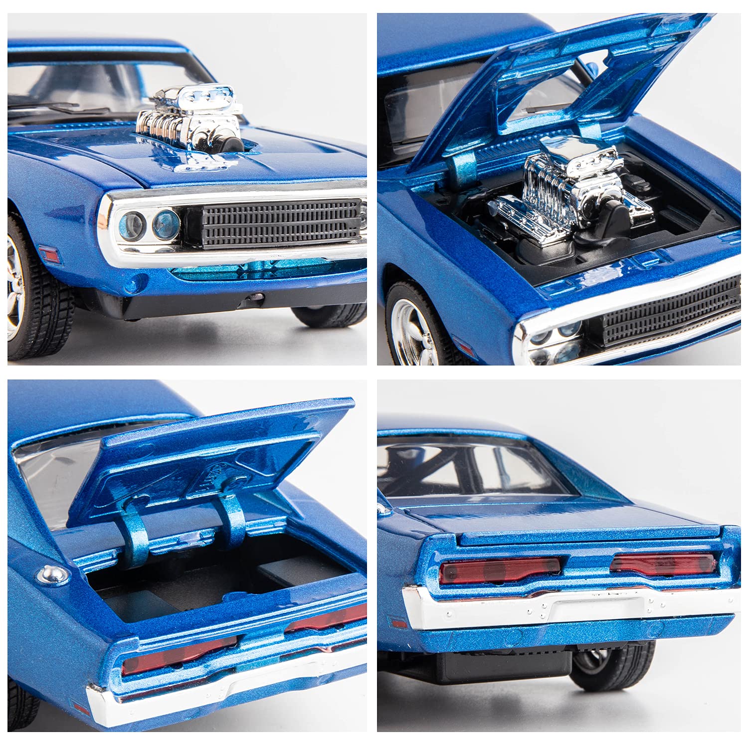 BDTCTK Compatible for 1:32 Dodge Charger Model Car, Zinc Alloy Pull Back Toy Car with Sound and Light for Kids Boy Girl Blue