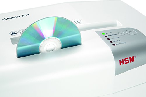 HSM shredstar X17, 17-Sheet Cross-Cut Paper/CD/Card Shredder, P-4 Security Level, 6.9 Gallon, White