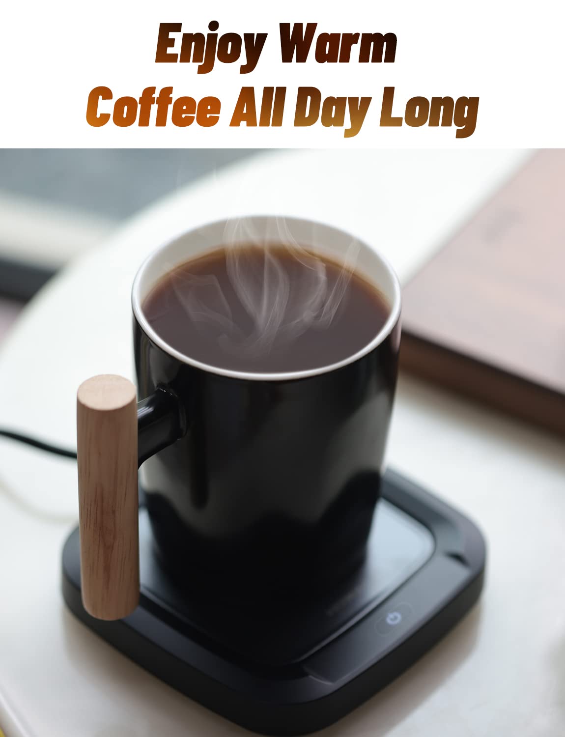 HOWAY Coffee Warmer & Mug Set, Coffee Mug Warmer for Desk Auto Shut Off Warmer Plate with Flat Bottom Ceramic Cup Warm Water, Tea, Cocoa and Milk (Mug Included)