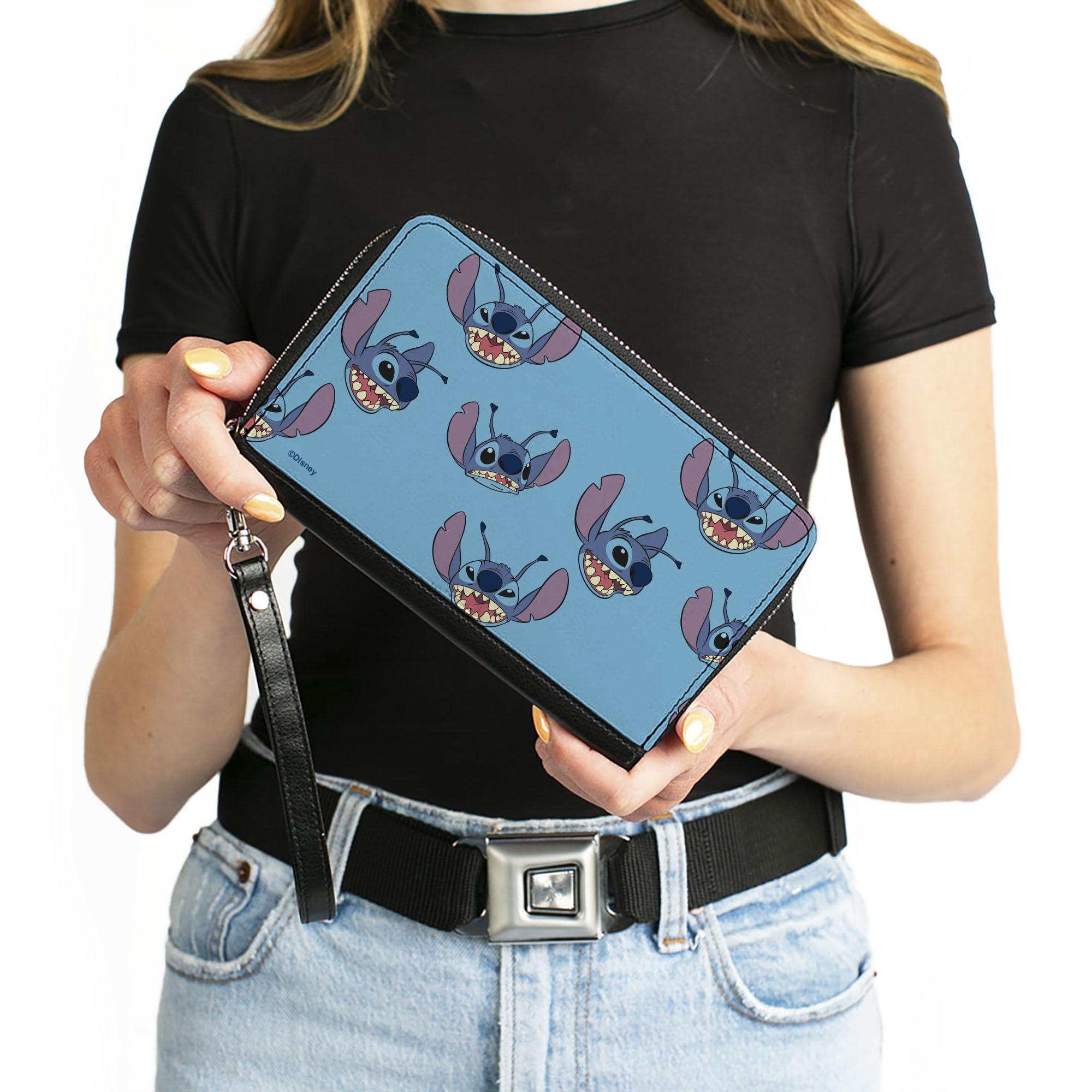 Buckle-Down Women's PU Zip Around Wallet Rectangle-Lilo & Stitch, 7.5"x4.5"