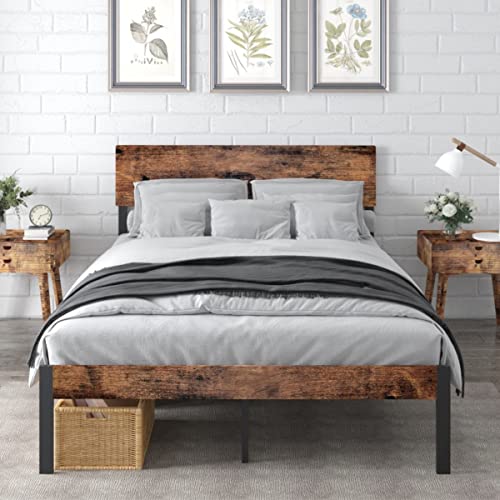 Bilily Queen Bed Frame with Wooden Headboard and Footboard, Metal Platform Bed Frame with Strong Steel Slat Support, Mattress Foundation/No Box Spring Needed/Non-Slip/Noise Free