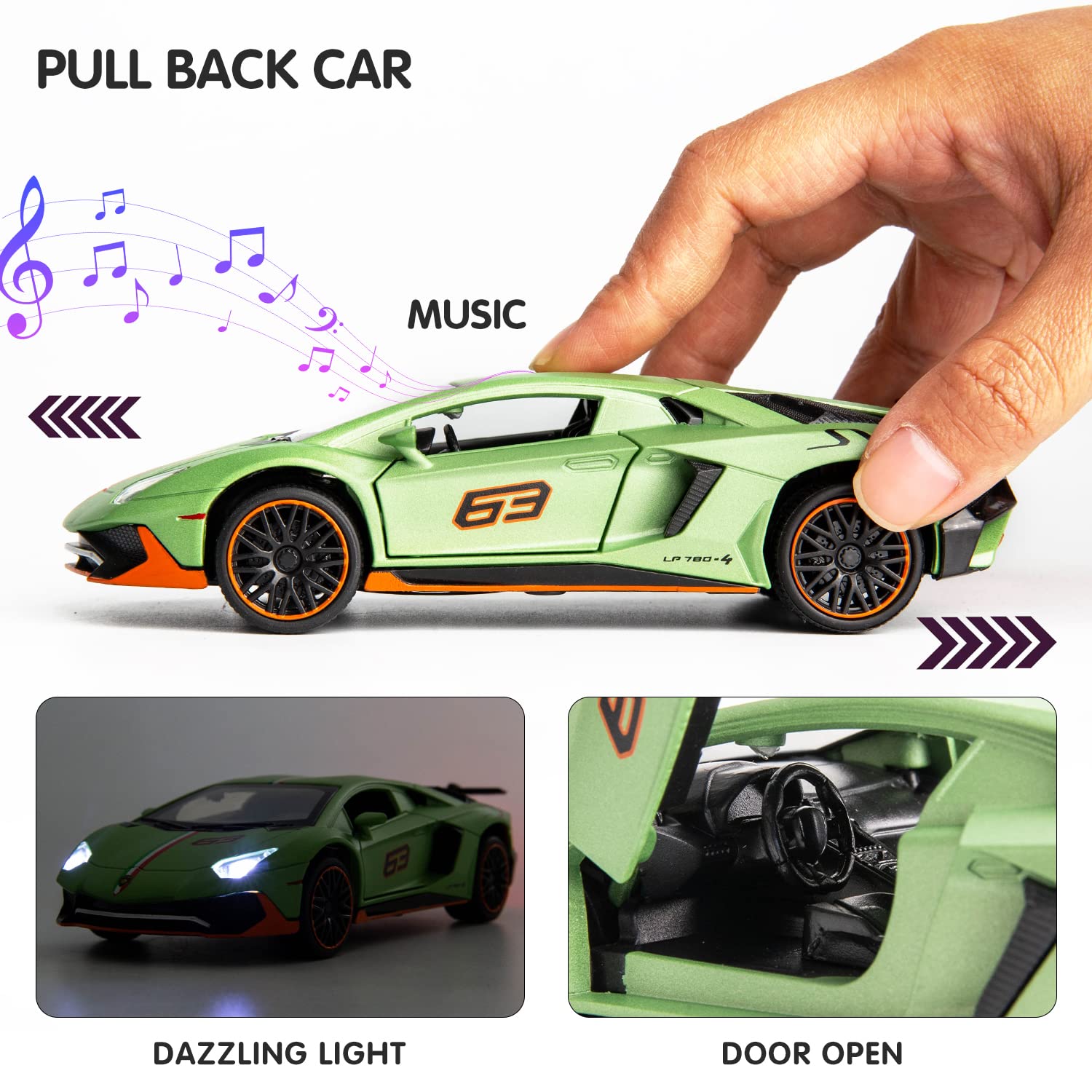 BDTCTK Compatible for 1:32 Lamborghini LP780 Model Car, Zinc Alloy Pull Back Toy Car with Sound and Light for Kids Boy Girl(Green)