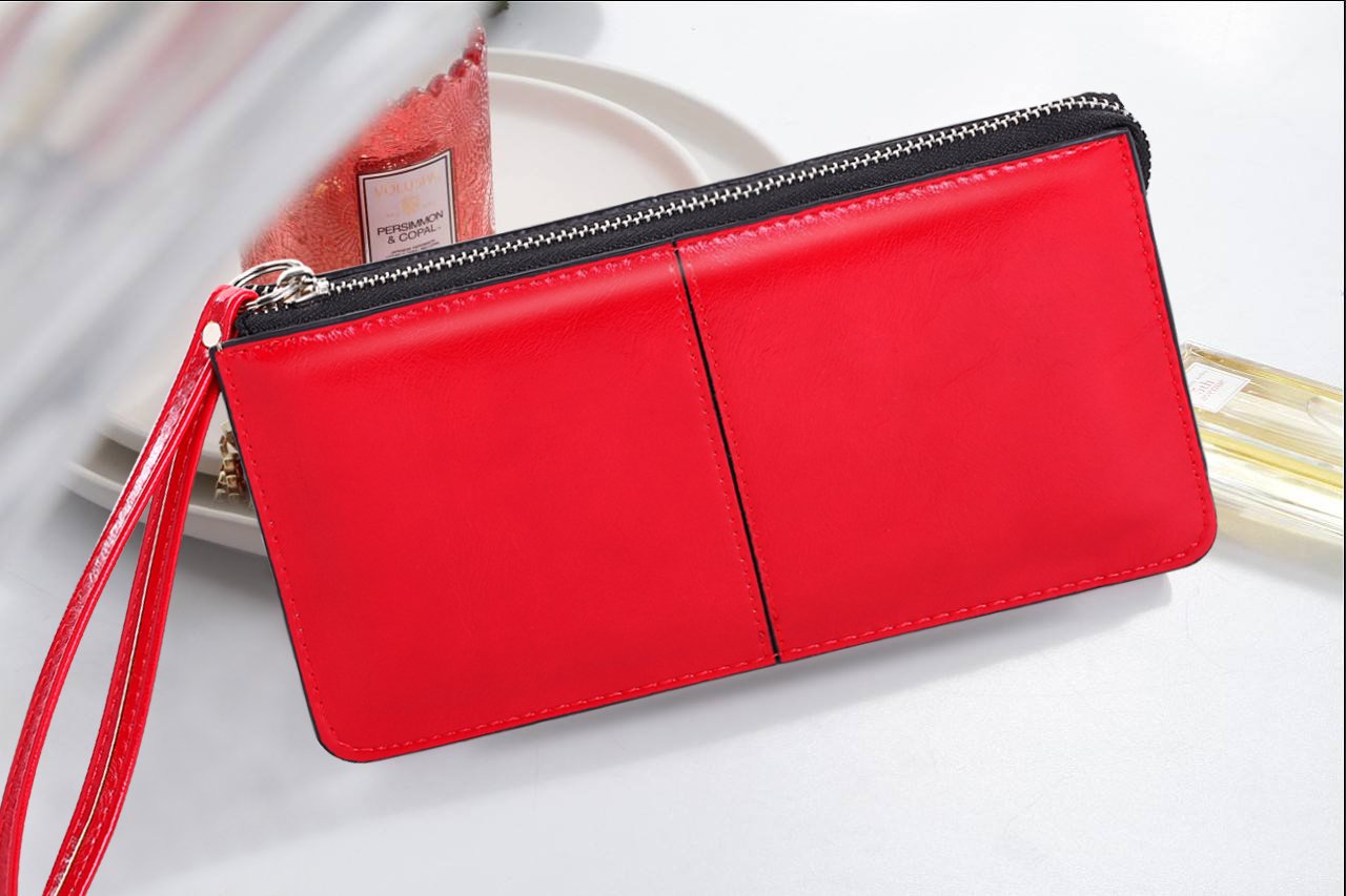 Bonaweite Women's Wristlet Clutches Leather Wallet Purse Cards Holder Red