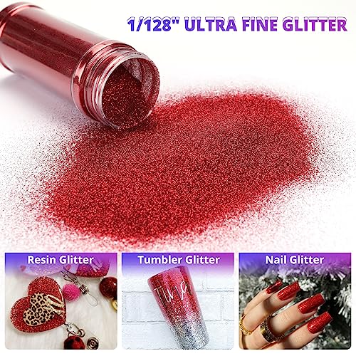 HTVRONT Red Fine Glitter for Crafts - 200g/7oz Extra Fine Glitter for Resin, Portable Ultra Fine Glitter for Tumblers & Ornaments & Cosmetic & Painting Craft Glitter Nails Glitter