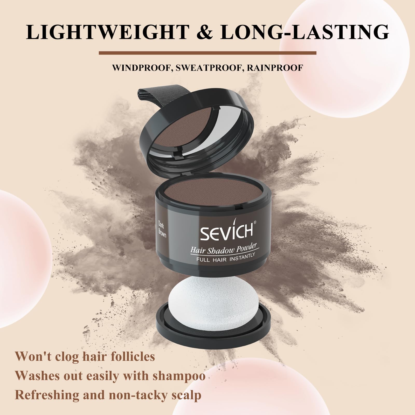 SEVICH Instantly Hairline Shadow Hairline Powder, Quick Cover Grey Hair Root Concealer, Eyebrows & Beard Line, Hair Root Touch Up for Thinning Grey Hairline, Windproof&Sweatproof, Dark Brown