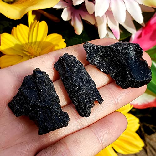 Black Tibetan Tektite Rare Meteorite Natural Crystal Gemstone unique free form Specimen from Tibet - 3pc set