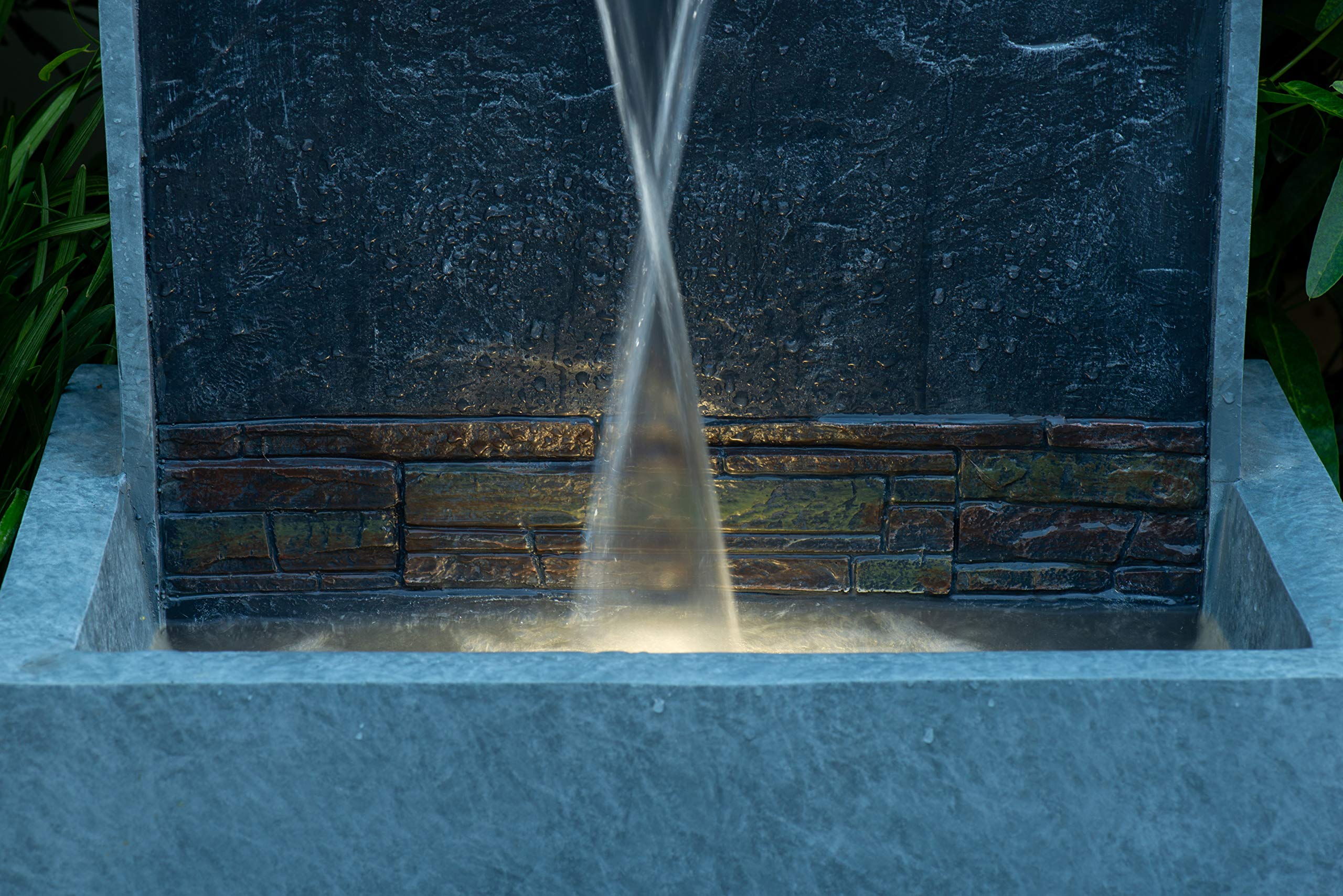 Bond Manufacturing Y95865 Fernwood 40" Tall Lighted Waterfall Garden Fountain, Blue-Grey