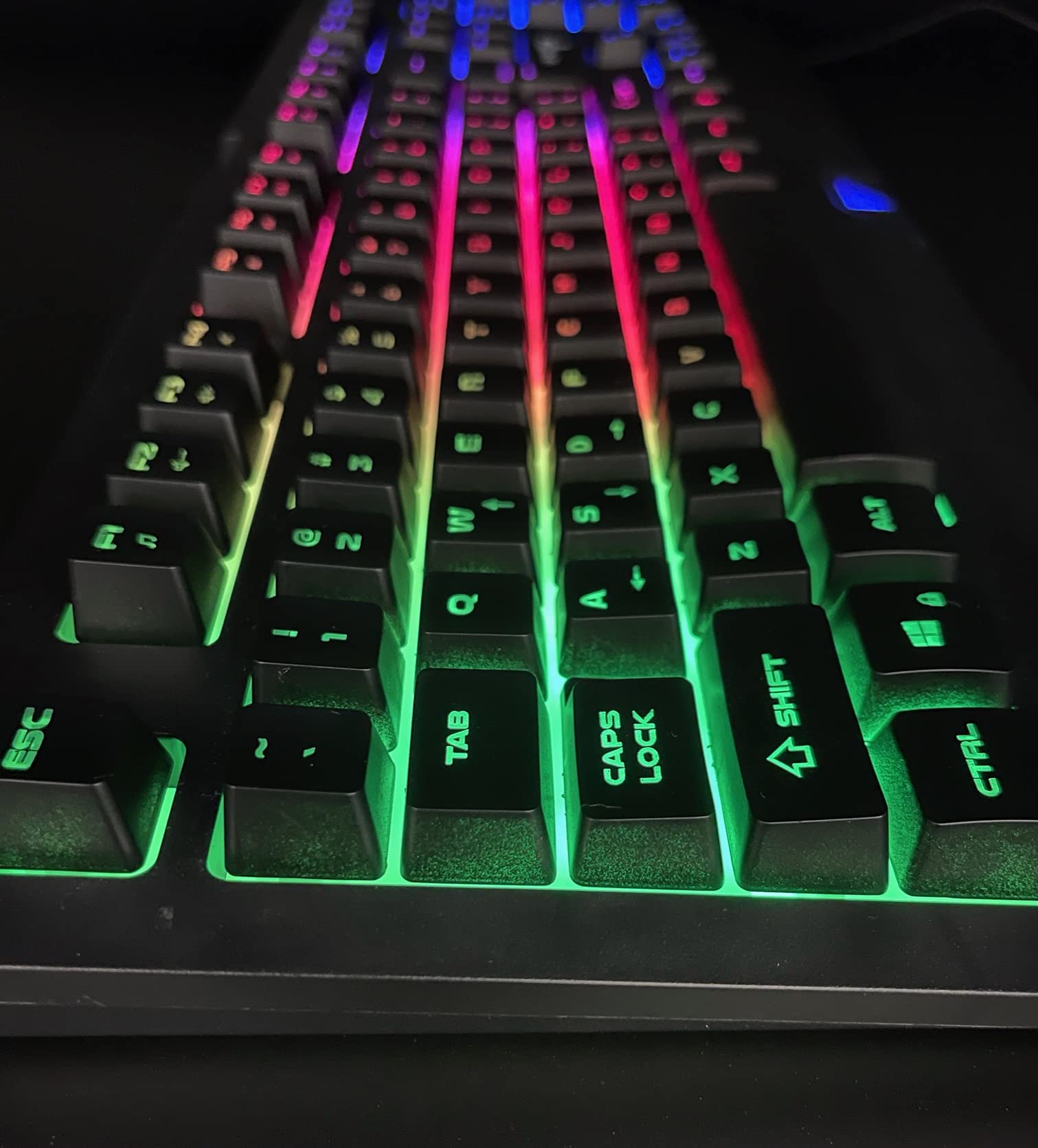 Gaming Keyboards Black Membrane Gaming Keyboard,104 Keys Laser US Layout * Metal Included,Keycaps and Space Backlight,Lighting with Rainbow Color