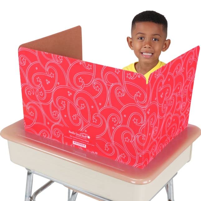 Really Good Stuff Standard Privacy Shields for Student Desks β Set of 12 - 3 Group Colors -Matte - Study Carrel Reduces Distractions - Keep Eyes From Wandering During Tests , Red, Blue & Green With Stars & Swirls Pattern