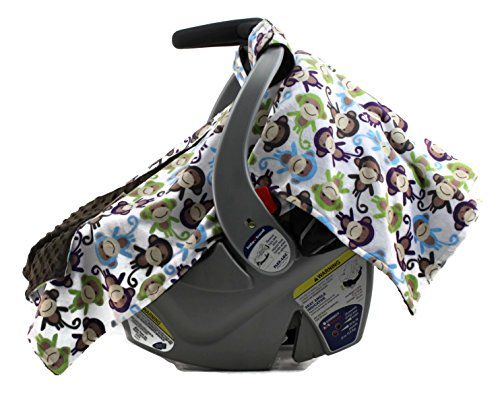 Dear Baby Gear Deluxe Car Seat Canopy - Double Layer Infant Car Seat Cover - Soft and Breathable - Multi Colored Mischievous Monkeys Print/Brown Dot - 30" x 40"