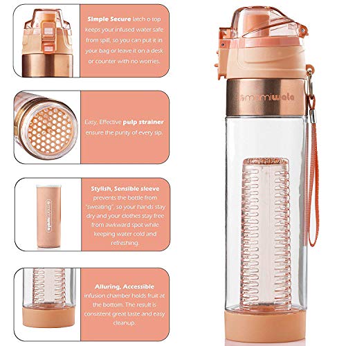 MAMI WATA Fruit Infuser Water Bottle – Unique Stylish Design – Includes Fruit Infused Water recipes eBook & Insulating sleeve – Create Naturally Flavoured Fruit Infused Water – Beautiful Gift Box