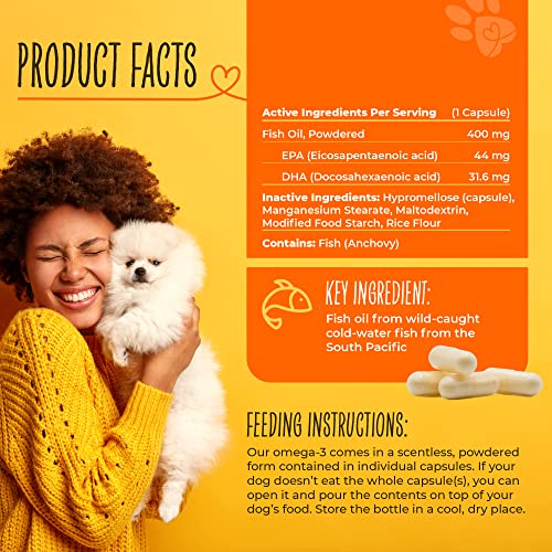 Omega-3 Fish Oil for Dogs by Pawsomely Healthy - High in EPA, DHA - Allergies, Itching, Shedding - Supports Immune System, Skin, Coat, Heart, Joints - 90 Powder Capsules