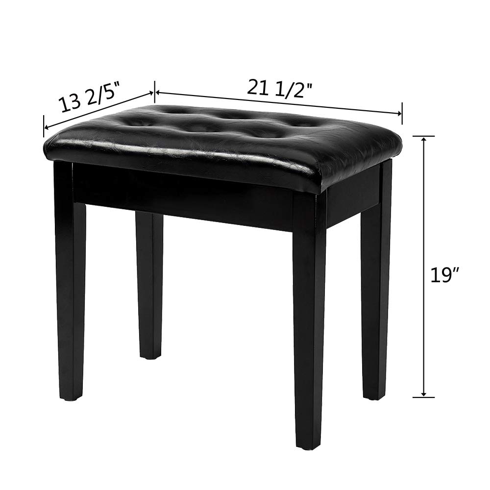 Bonnlo Padded Wooden Piano Bench with Music Storage Keyboard Stool Artist Benches Stool Tufted Seat,Black