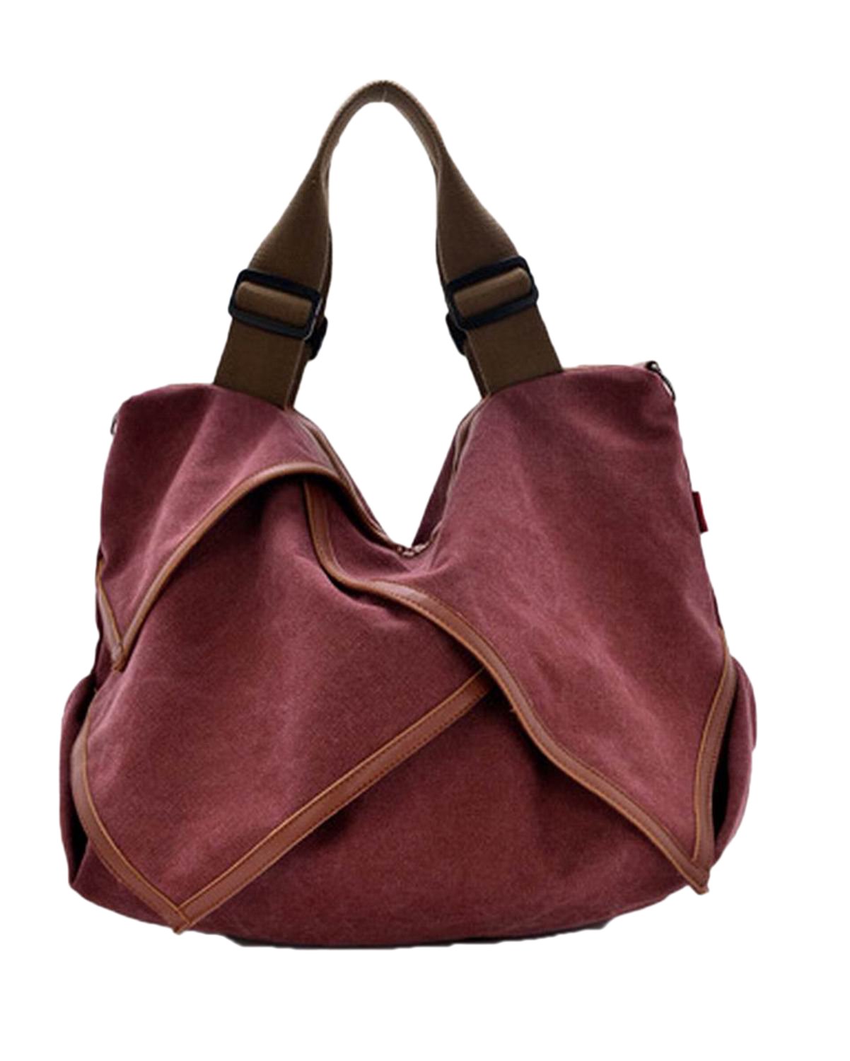 Canvas Sling Purses Large Shoulder Bags for Women with Multi Pockets for Hiking Picnic Travel Handbag (Retro Red)