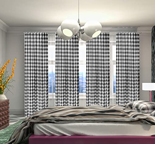 Black White Cotton Curtains, Back Tab Farmhouse Cotton check Curtain 50x72 Inch, Tab Top Bathroom Window Treatment Décor Panel For Kitchen Nursery Livingroom Bed Room Gingham Check Curtains -2 Panels