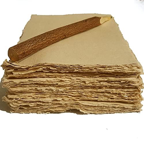 Deckle Papers Handmade Cotton Khdai Paper for Watercolor, Writers, Card Stock Invitations, Crafts -Thick 150 GSM Size-A7 Pack of-50-Brown