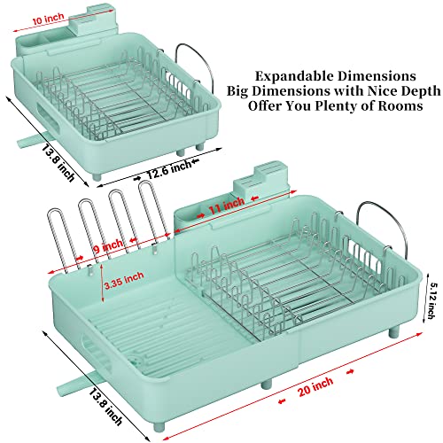 ADBIU Large Dish Drying Rack with Drainboard Set(12.8" - 20") Expandable Compact Dish Drainer, 1 Piece Cyan