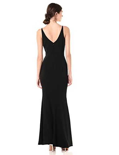 Dress the Population womens Jordan Plunging Drape Front Sleeveless Long Gown With Slit Dress, Black, Medium US