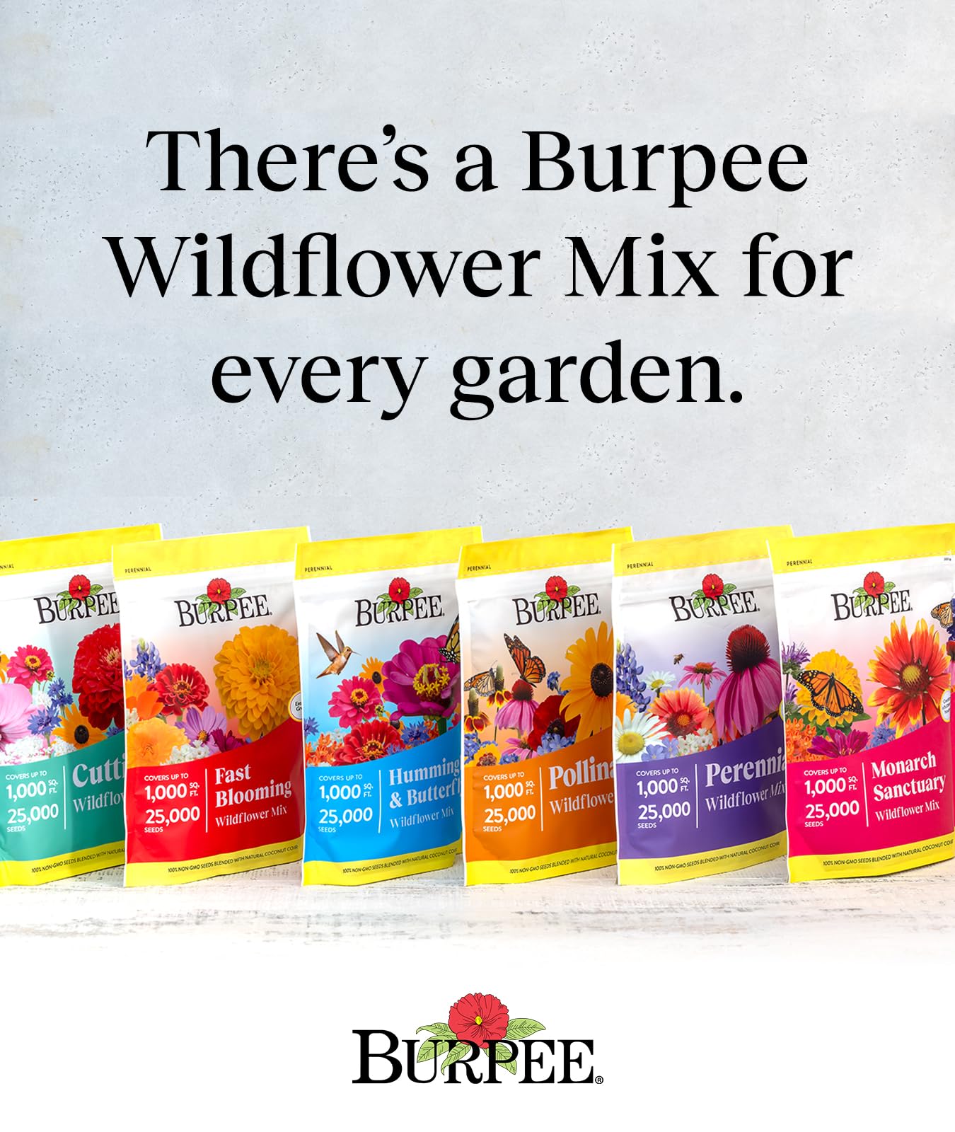 Burpee Wildflower 25,000 Bulk, 1 Bag 18 Varieties of Non-GMO Flower Seeds for Hummingbirds and Butterflies
