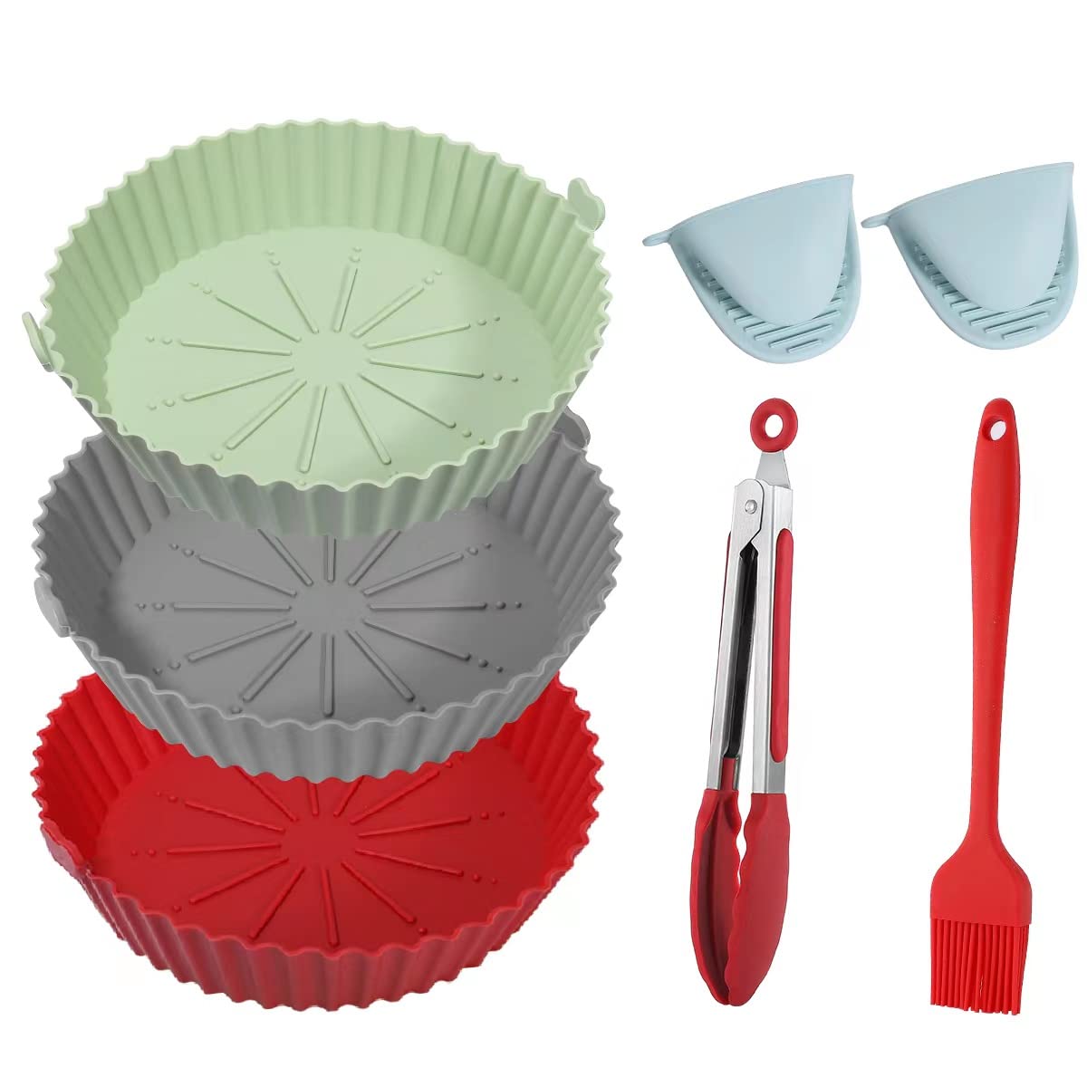Air Fryer Silicone Liners 3pcs 7.9 Inch Round Air Fryer Silicone Basket 3 to 6QT Reusable Air Fryer Bowls for Flammable Parchment Liner Air Fryer Basket, BPA-free, Heat Resistant, Nonstick