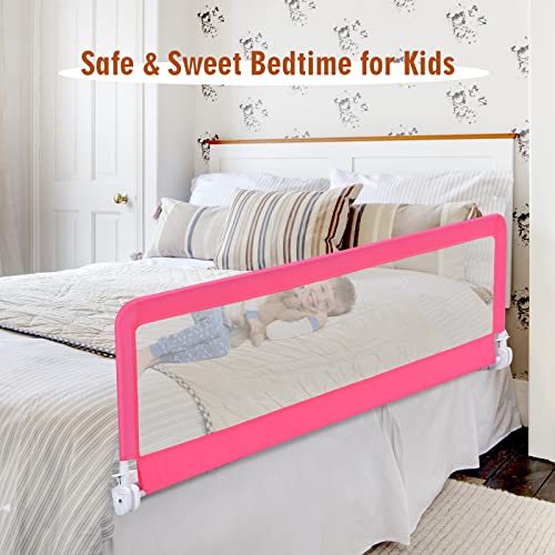 HONEY JOY Bed Rail for Toddlers, 71-in Extra Long, Portable Safety Bed Guardrail w/Double Safety Child Lock, Foldable Baby Bed Rail Guard, Fit King & Queen Full Twin Size Bed Mattress(Pink, Pack 2)