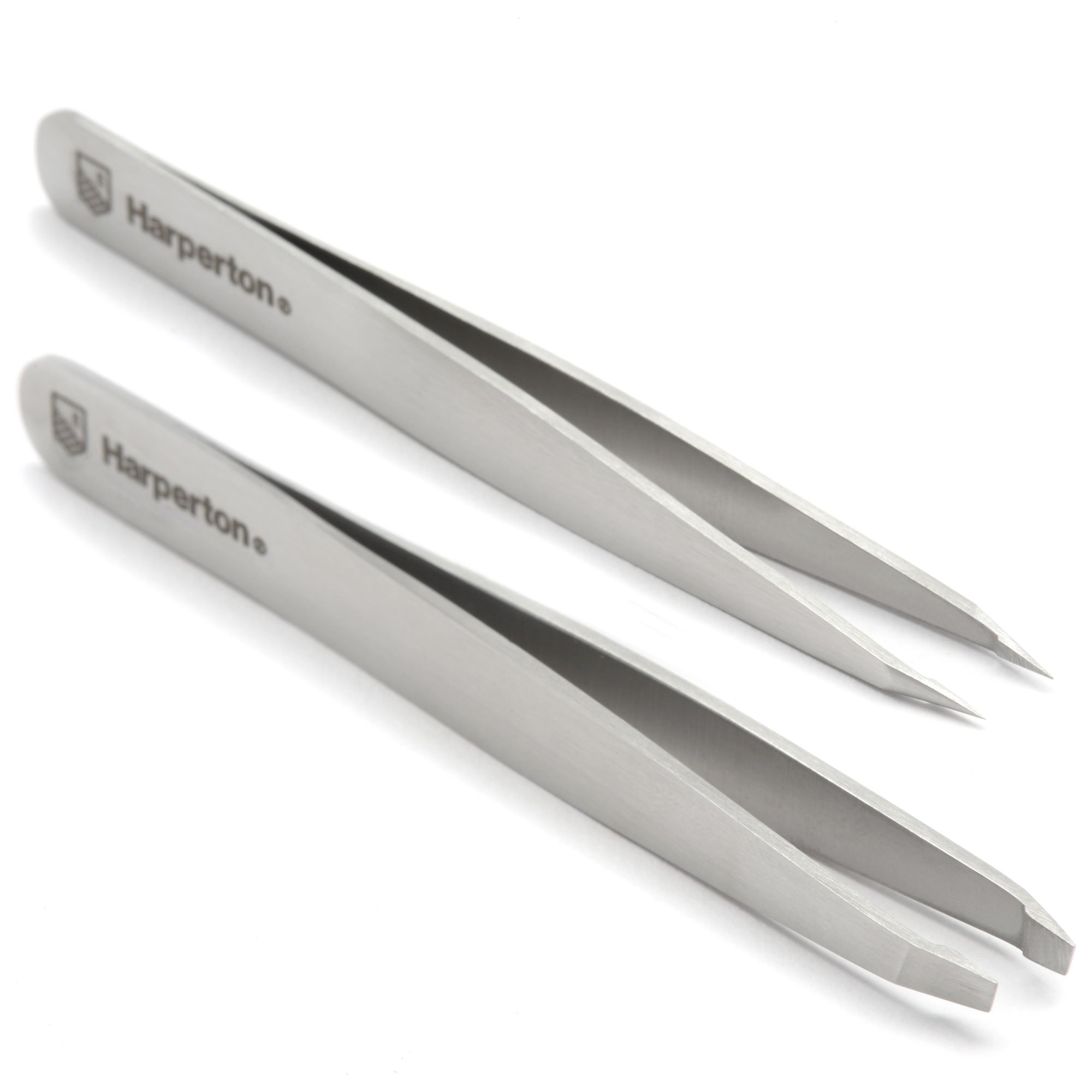 Harperton Pluckit - Professional Tweezers Set - Slant + Pointed Precision Tips