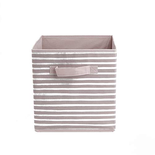 Mind Reader STRIPEBIN-PNK Stripes Design, Foldable Basket with Handles, Decorative Storage, Cube Organizer Bin, Bathroom, Bedroom, Children's Toys, Pink, One Size, 1 Pack