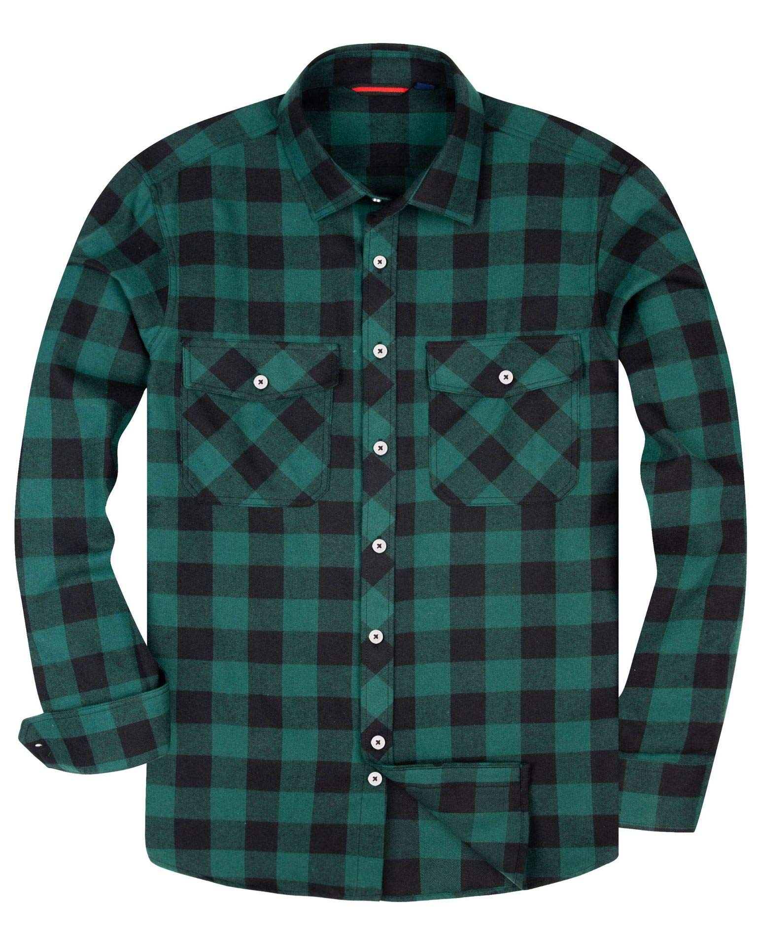 Alimens & Gentle Men's Button Down Regular Fit Long Sleeve Plaid Flannel Casual Shirts - Color: Green, Size: Large
