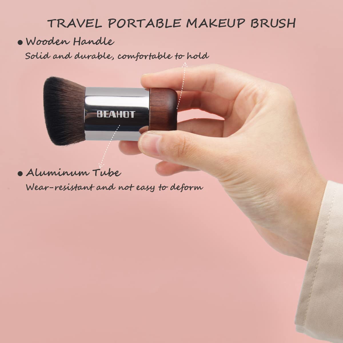 Angled Foundation Brush - Kabuki Makeup Brush, Flat Top Blush Brush, Bronzer Contour Brush, Suitable for Liquid Makeup, Concealer, Flawless Powder Cosmetics and Blush Buffing, with Wooden Handle