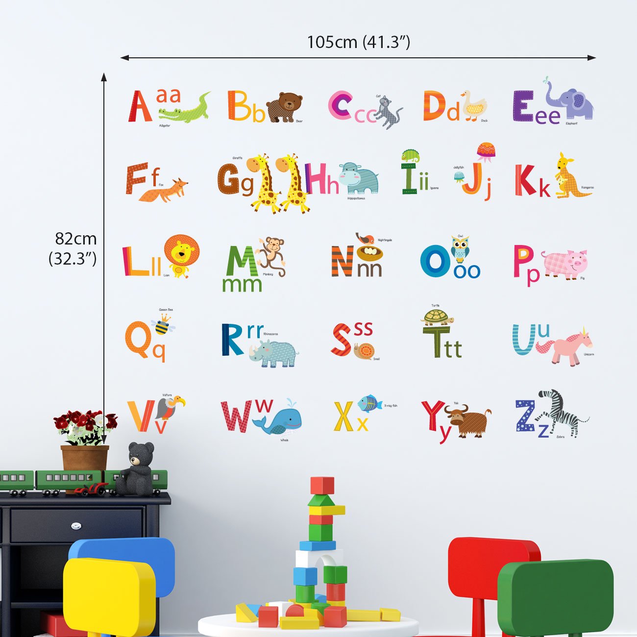 DECOWALL DA-1503A Animal Alphabet ABC Kids Wall Stickers Wall Decals Peel and Stick Removable Wall Stickers for Kids Nursery Bedroom Living Room d?cor