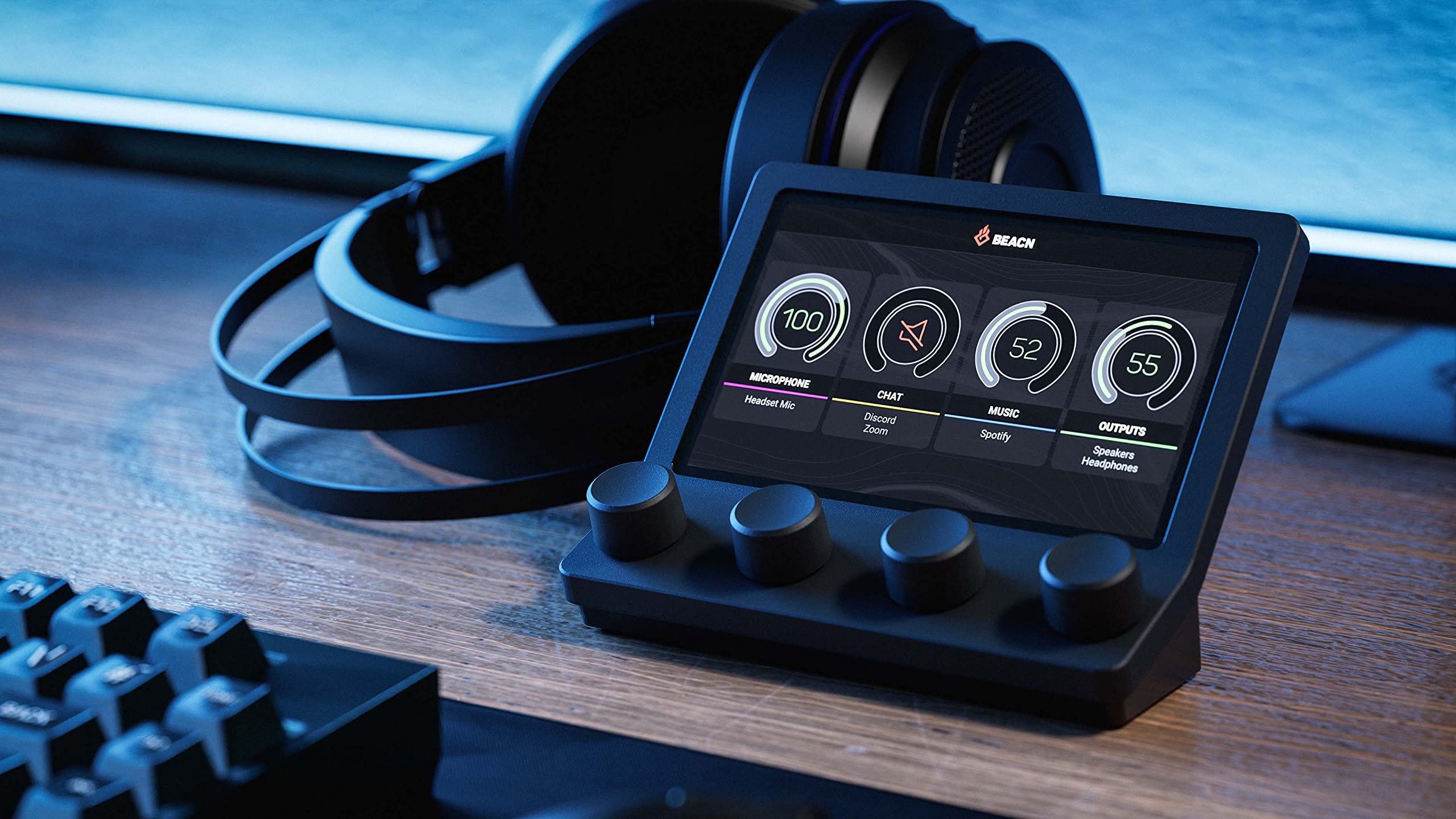 BEACN Mix USB C Audio Controller | Windows and MacOS Audio Mixer for Gaming or Work| 4-Channel Audio Control with 5" Full-Color Display & Precision Knobs | Drag-and-Drop Customization (Dark)