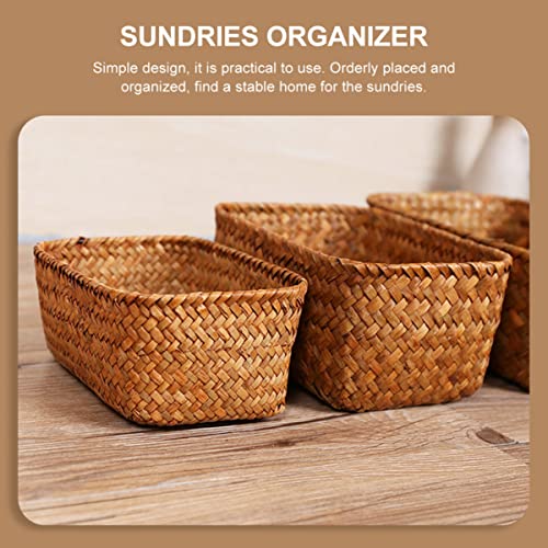 Cabilock 2pcs Braided Organization Tabletop Shelf Natural Daily Snack Toilet Decor Picnic Tank Use Hyacinth Seagrass Bucket Stationery Drawer Makeup, for Baskets Practical Weave Towel