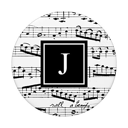 Music Monogram J Musical Letter J initial black personalized PopSockets PopGrip: Swappable Grip for Phones & Tablets