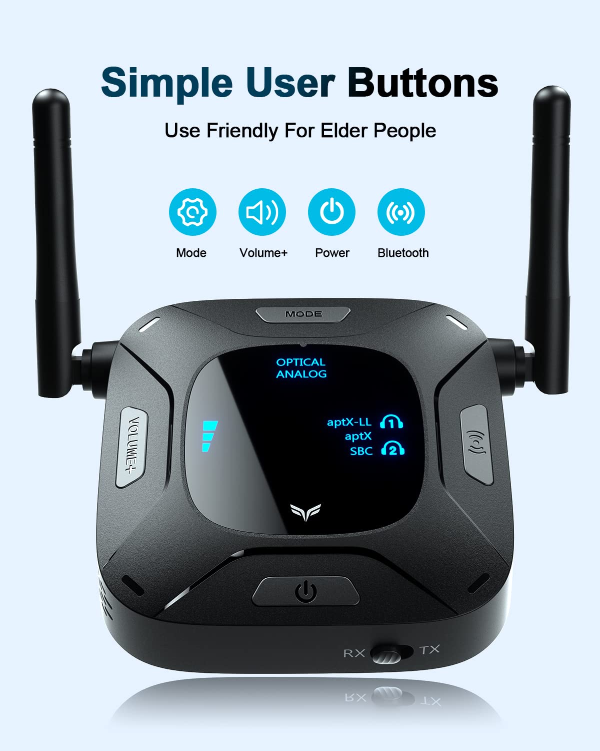Aisidra Bluetooth Transmitter Receiver V5.0 for Audio, 2-in-1 AUX Adapter for TV/Car/PC/MP3 Player/Home Theater/Switch, Low Latency, Pairs 2 Devices Simultaneously