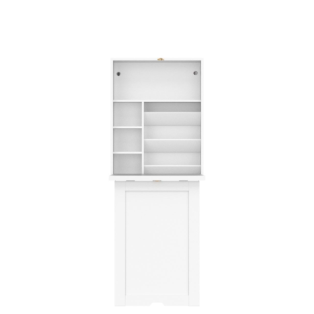 JAXPETY Wall Mounted Space Saving Desk Fold Out Convertible Desk Wood Floating Writing Desk with Storage Shelves Laptop Tabletop for Home Office, White