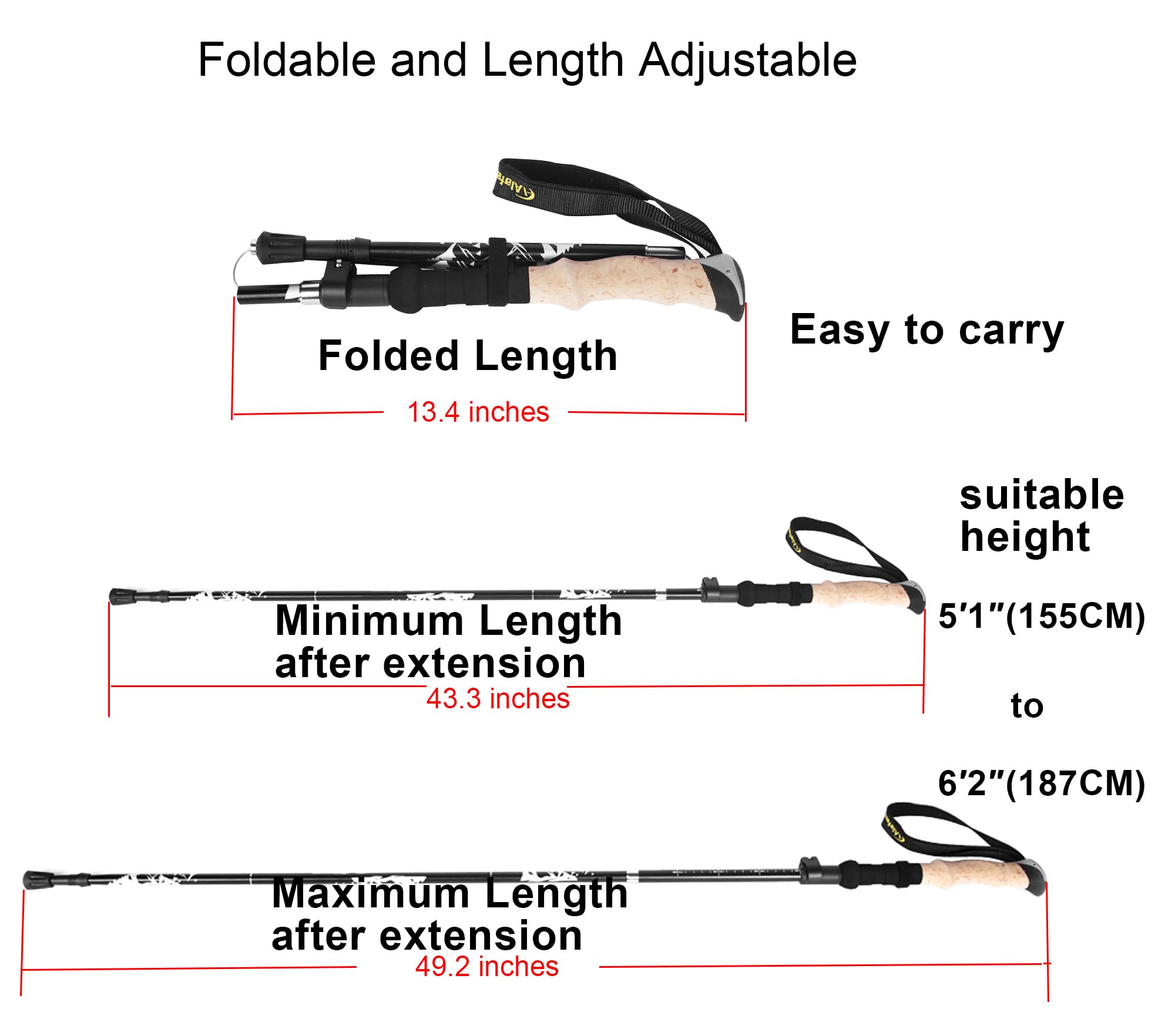 A ALAFEN Walking Stick - Collapsible Trekking Pole for Men and Women,7075 Aluminum Hiking Stick for Seniors, Black 1PC