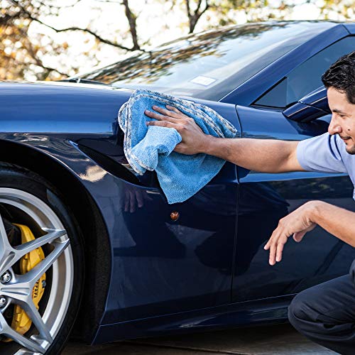 MW Pro Detail Microfiber Car Towels (24"x 36") | 400 GSM | 80/20 Blend | Tagless | Soft Satin Piped Edges | All-Purpose Auto Detailing - Wax, Buff, Polish, Wash, Dry | 2 Pack (Blue)