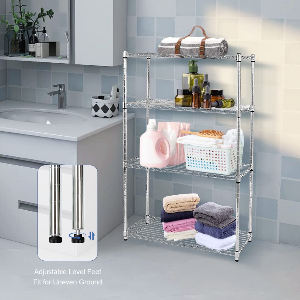 4 Tier Wire Shelving Rack with NSF Certified, Adjustable Metal Shelves for Storage, 4 Tier Chrome Shelving Unit with Leveling Feet, 18"D X 29.5"W X 59"H, 300Lbs Capacity, For Kitchen, Pantry, Garage