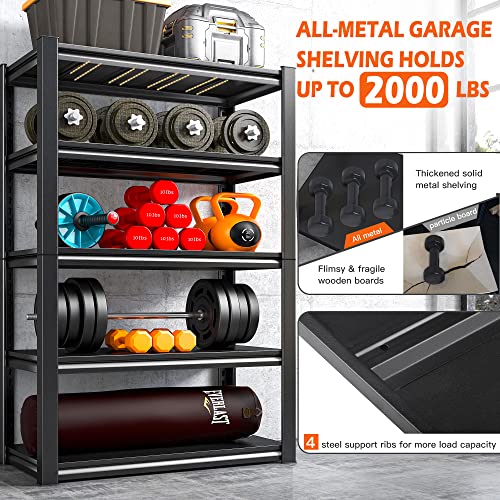 REIBII 72" Garage Shelving Heavy Duty Garage Storage Shelves Load 2000Lbs, Wide Heavy Duty Shelving, Adjustable 5-Tier Metal Shelving for Garage,Large Garage Shelves & Utility Shelf,72" H x40 W x18 D
