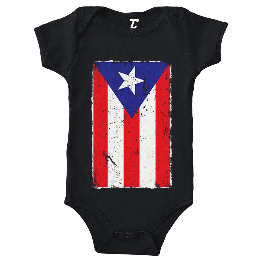 Puerto Rico - Distressed Flag Strong Bodysuit (Black, Newborn)